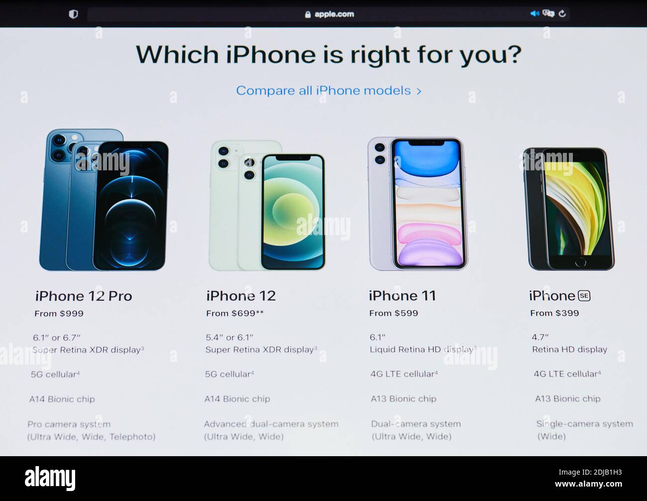 New york, USA - December 14, 2020:Choosing right iphone from website on ...