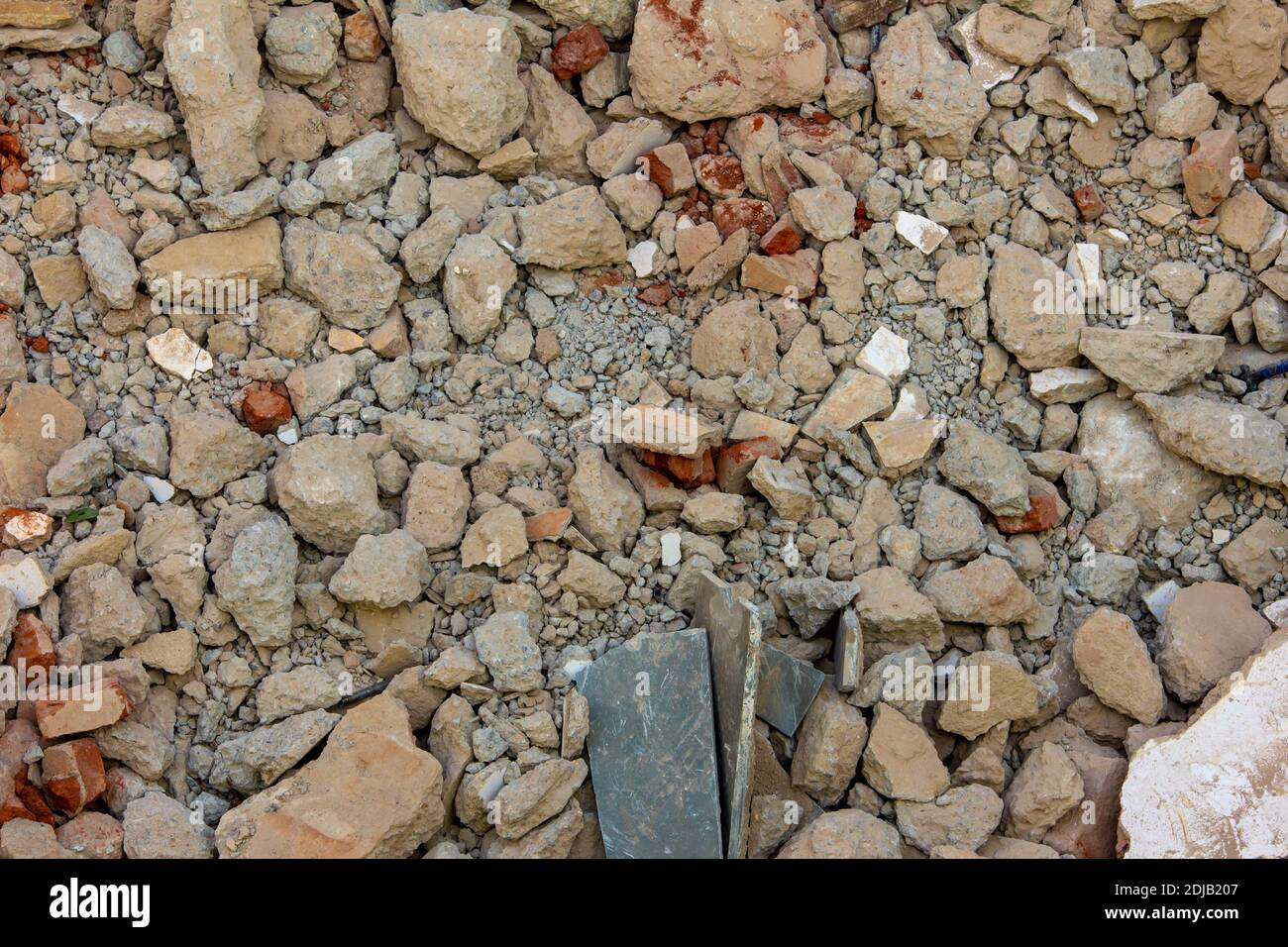 Top view of wreckage of a demolished building. Broken down building for ...