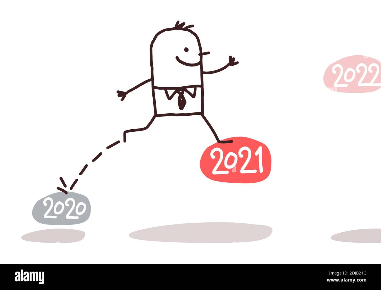 Hand drawn Cartoon Businessman Jumping up to 2020 level Stock Vector ...