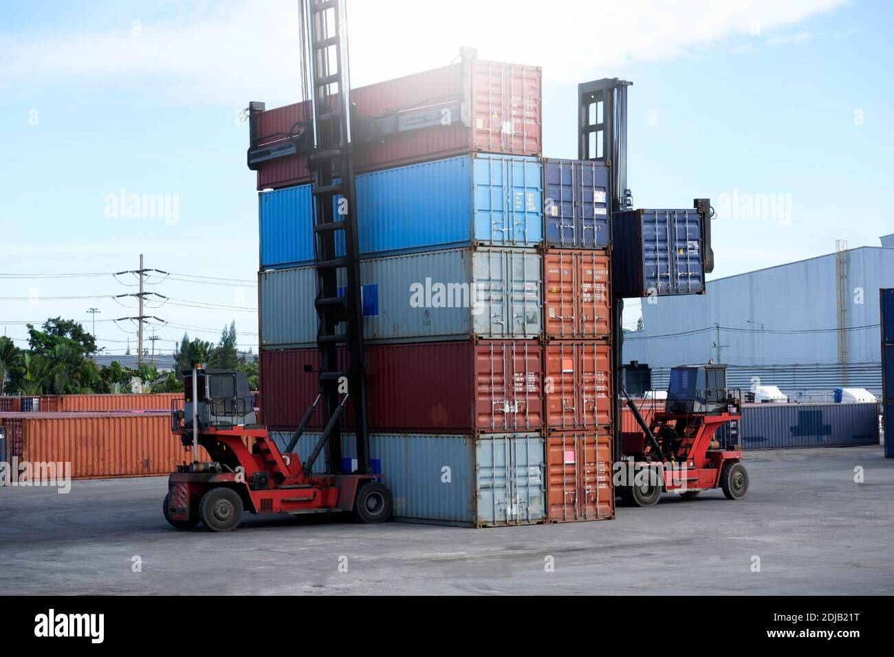 A container handler for two cars working together. Perspective of ...