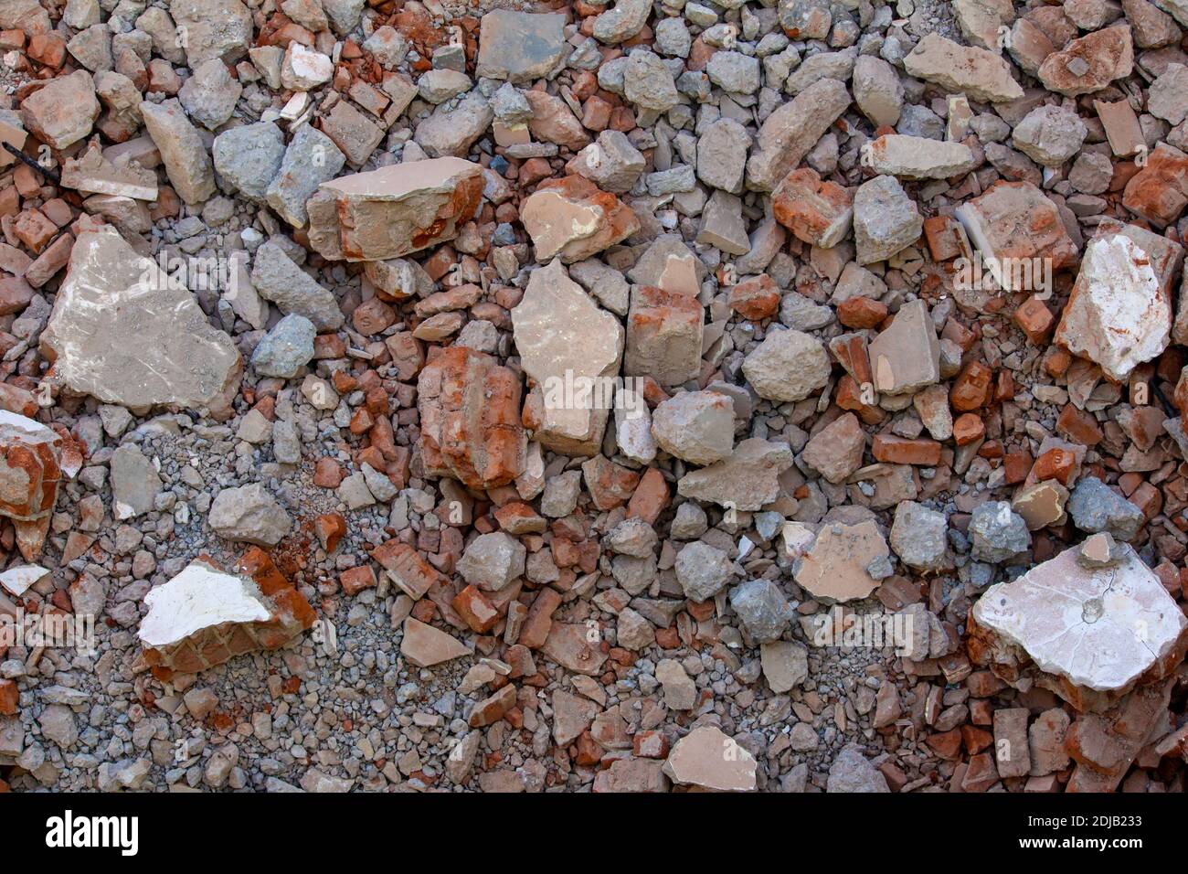 Top view of wreckage of a demolished building. Broken down building for ...