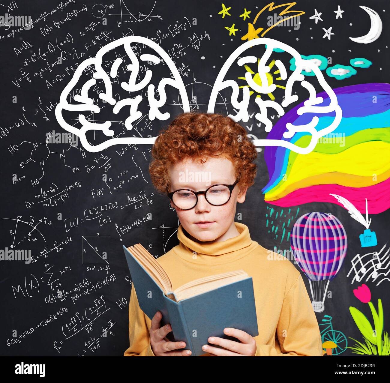 Kid reading a book. Science and arts occupations Stock Photo - Alamy