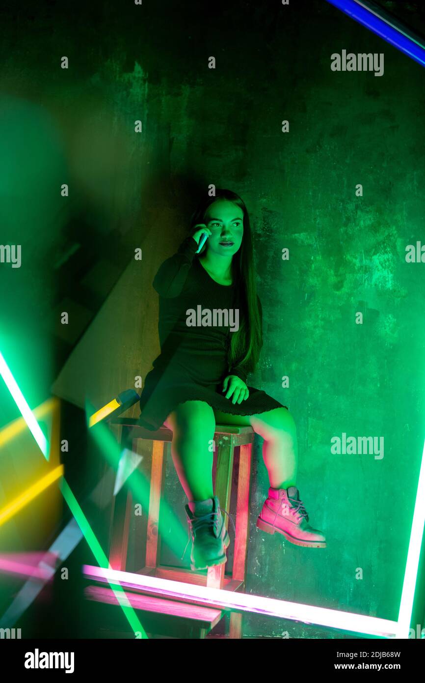 Style. Caucasian female inclusive model posing on studio background in ...