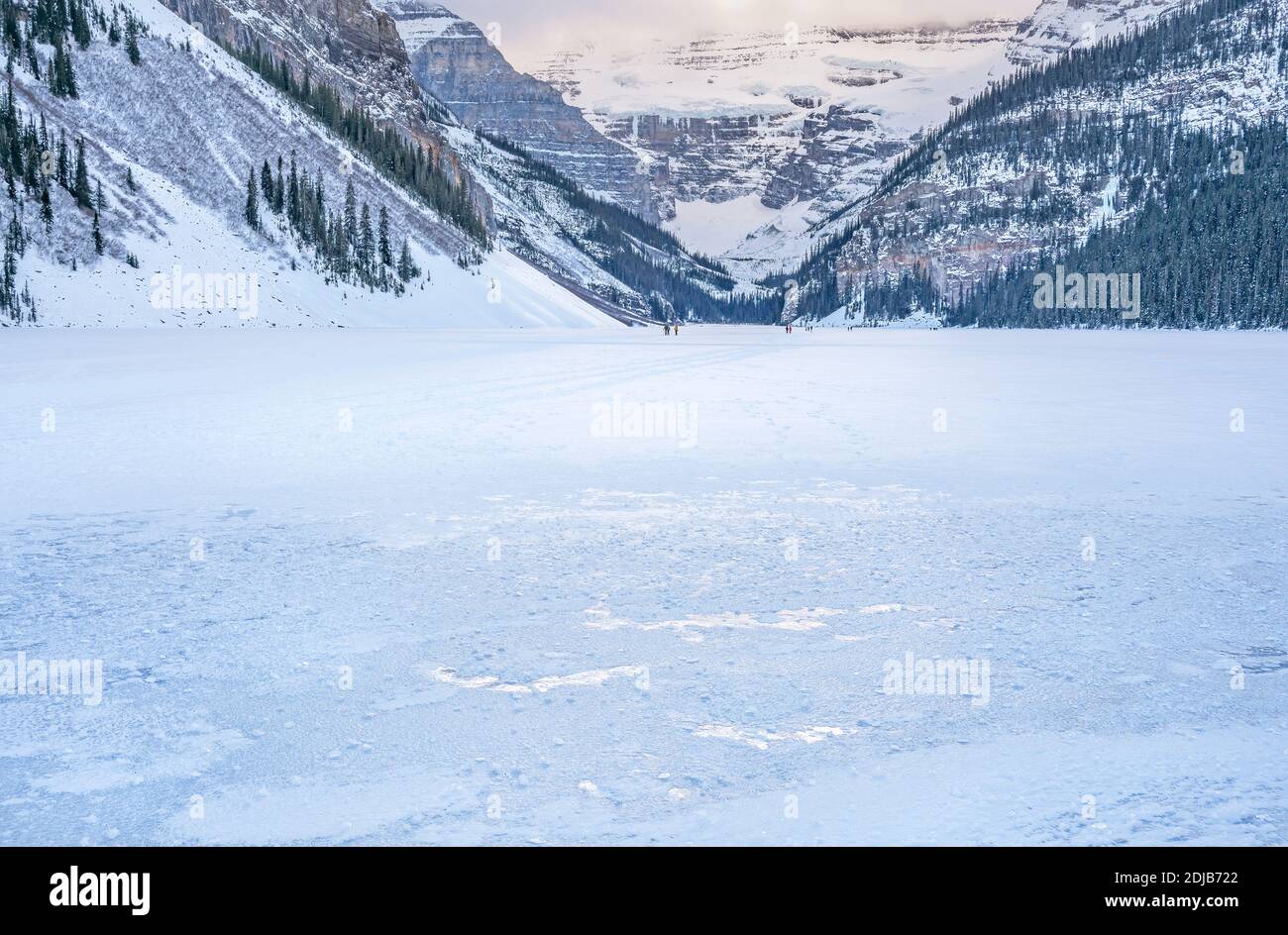 Frozen Lake Louise in Banff National Park, Alberta, Canada Stock Photo ...