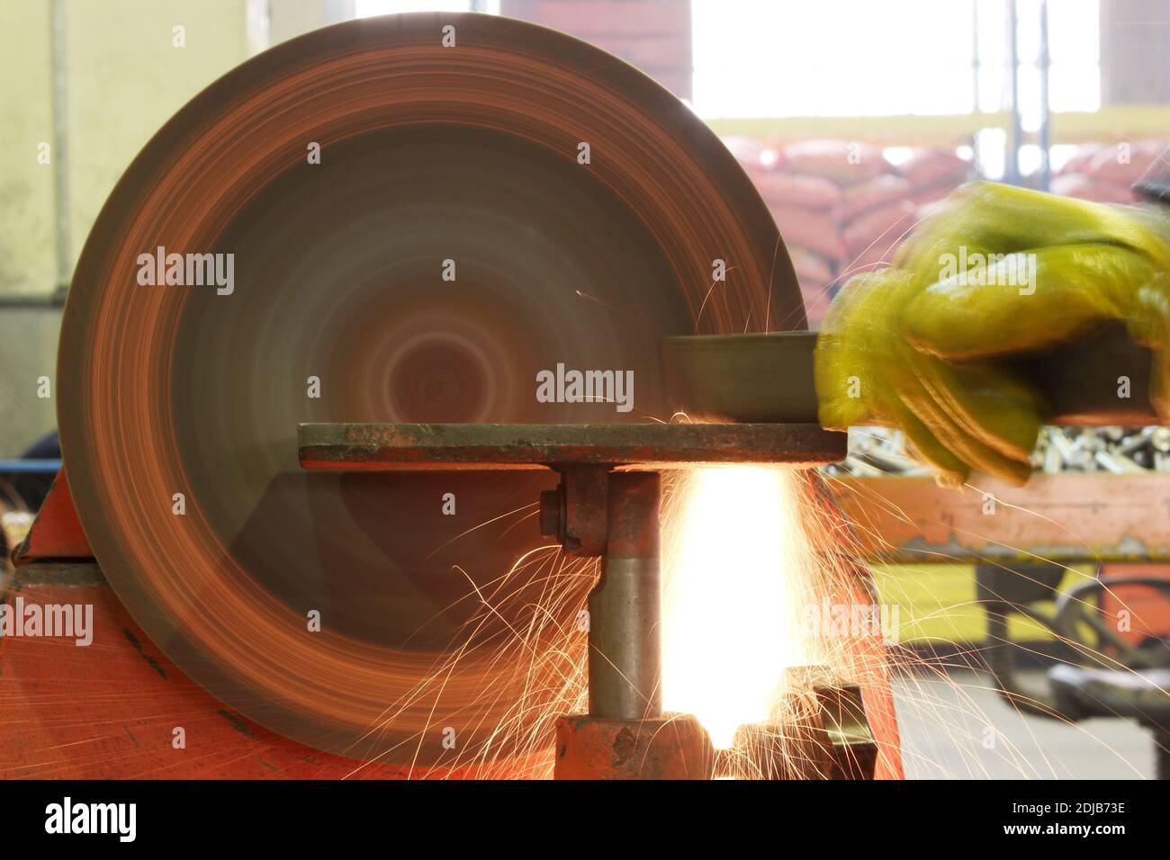 Grinding machine in the factory. Heavy industry. Industrial background ...