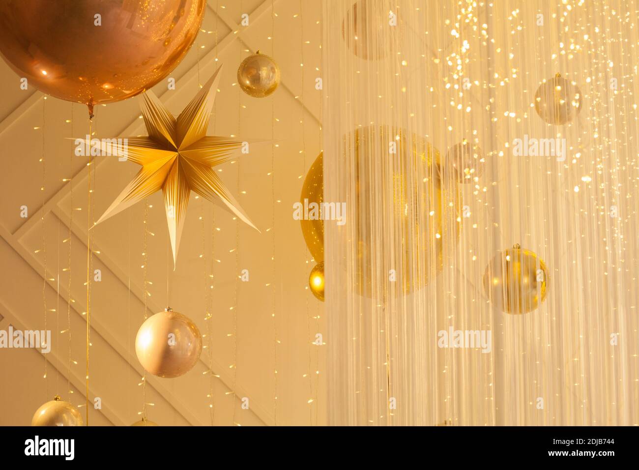 Golden fantasy fairy tale background with gold star and garland Stock ...