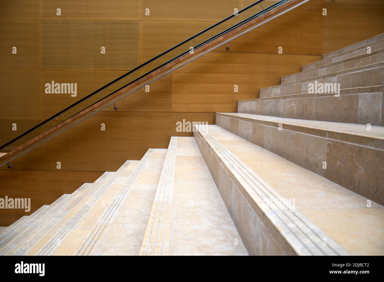 Low angle picture of empty indoor steps Stock Photo - Alamy