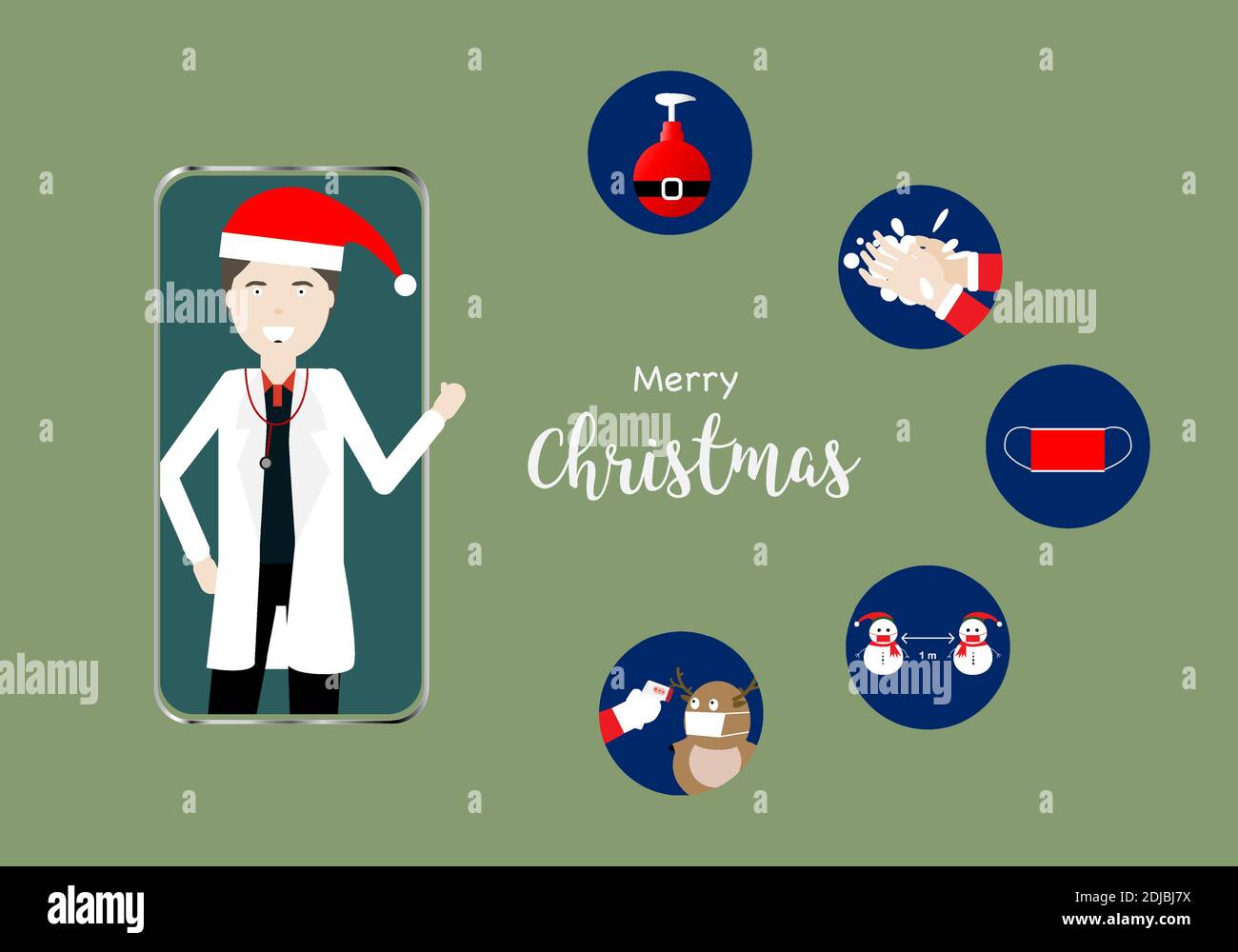 Merry Christmas. Online doctor and new normal concept. Illustration of ...