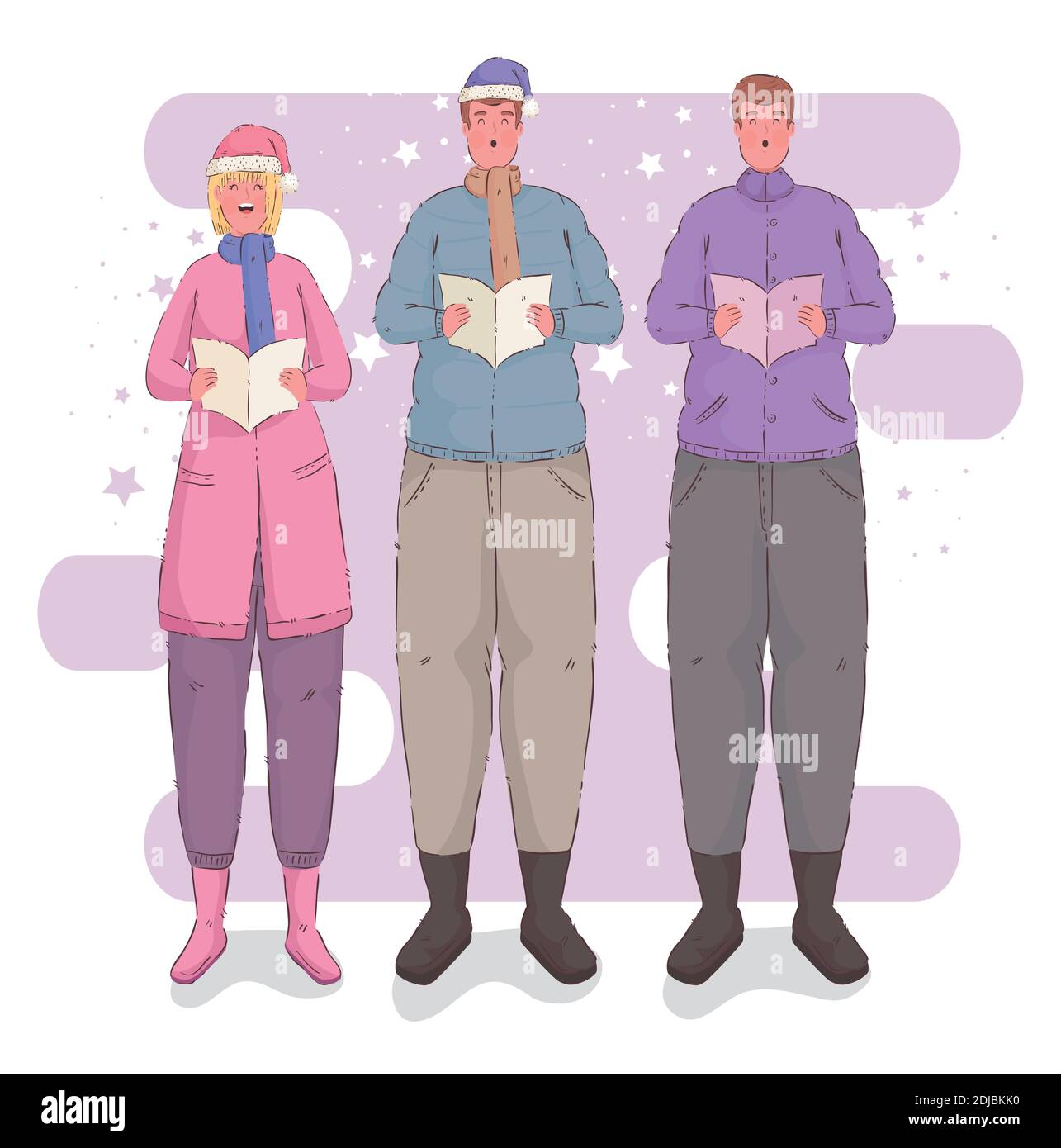 three persons singing christmas carols characters Stock Vector Image ...