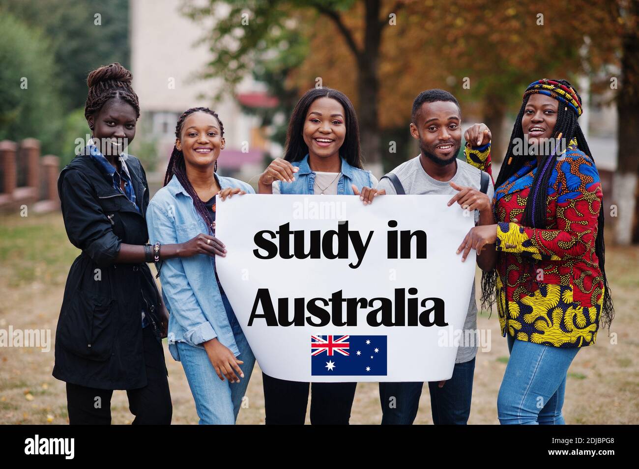 Study in Australia. Group of five african college students on campus at ...