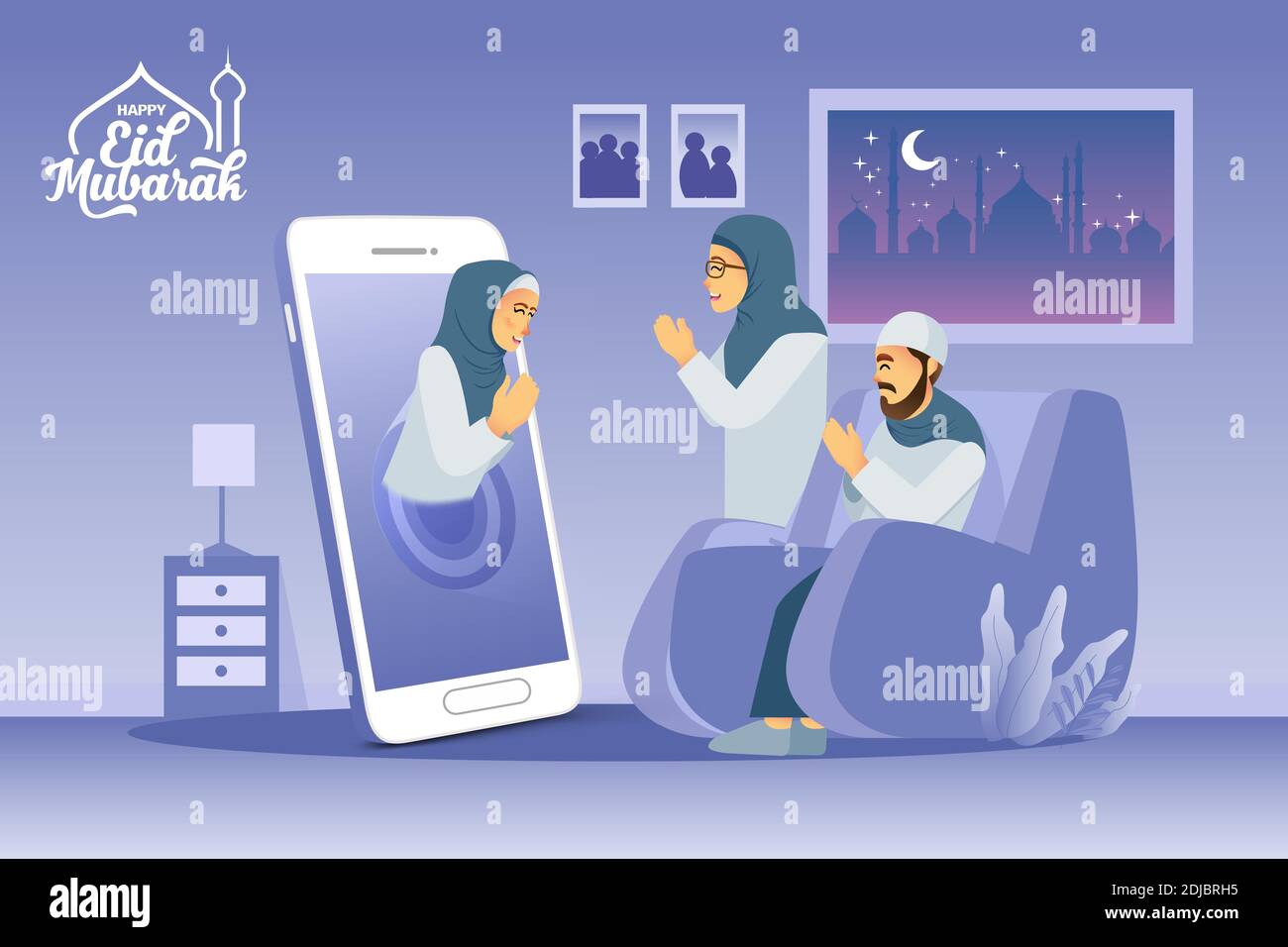 Eid mubarak greeting card. muslim woman blessing Eid mubarak to parents ...