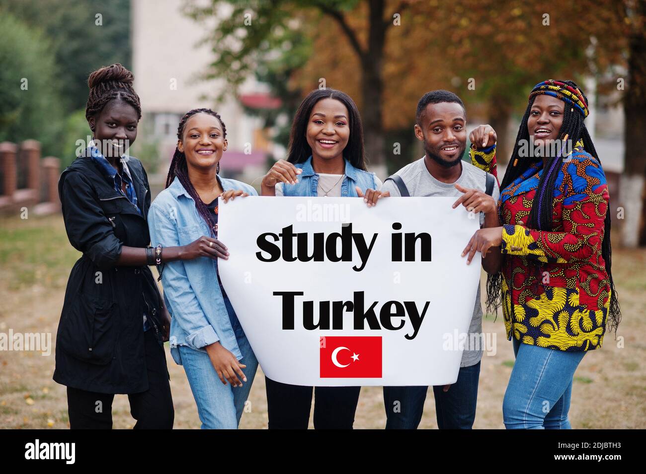 Study in Turkey. Group of five african college students on campus at ...