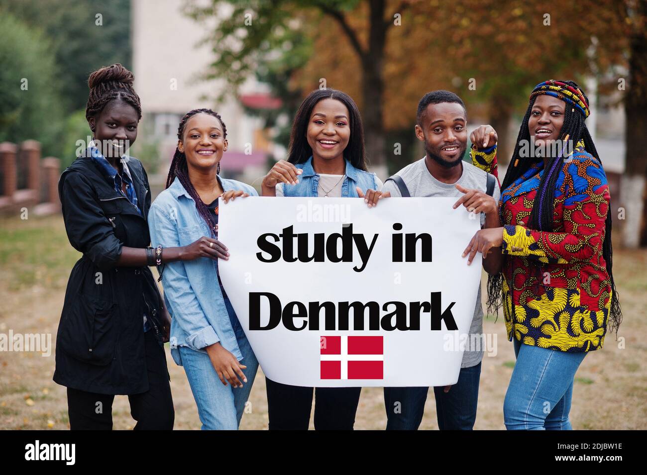 Study in Denmark. Group of five african college students on campus at ...