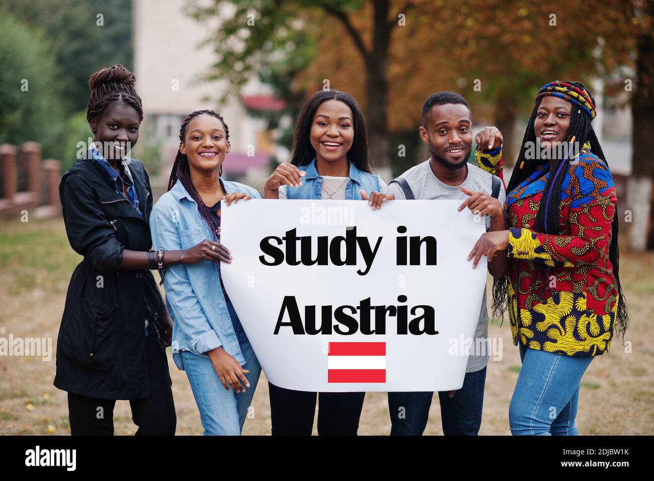 Study in Austria. Group of five african college students on campus at ...