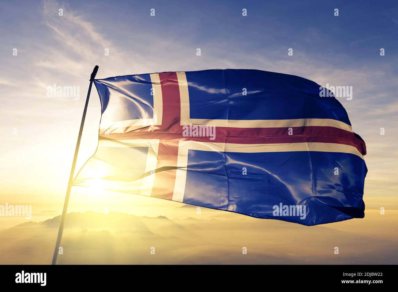 Iceland flag waving sunrise hi-res stock photography and images - Alamy