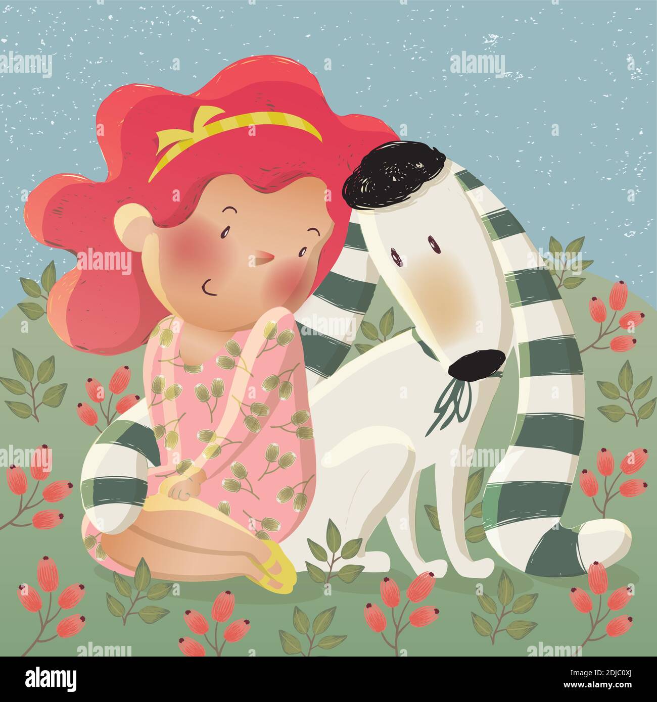 Vector illustration of a cute girl hugging a dog Stock Vector Image ...