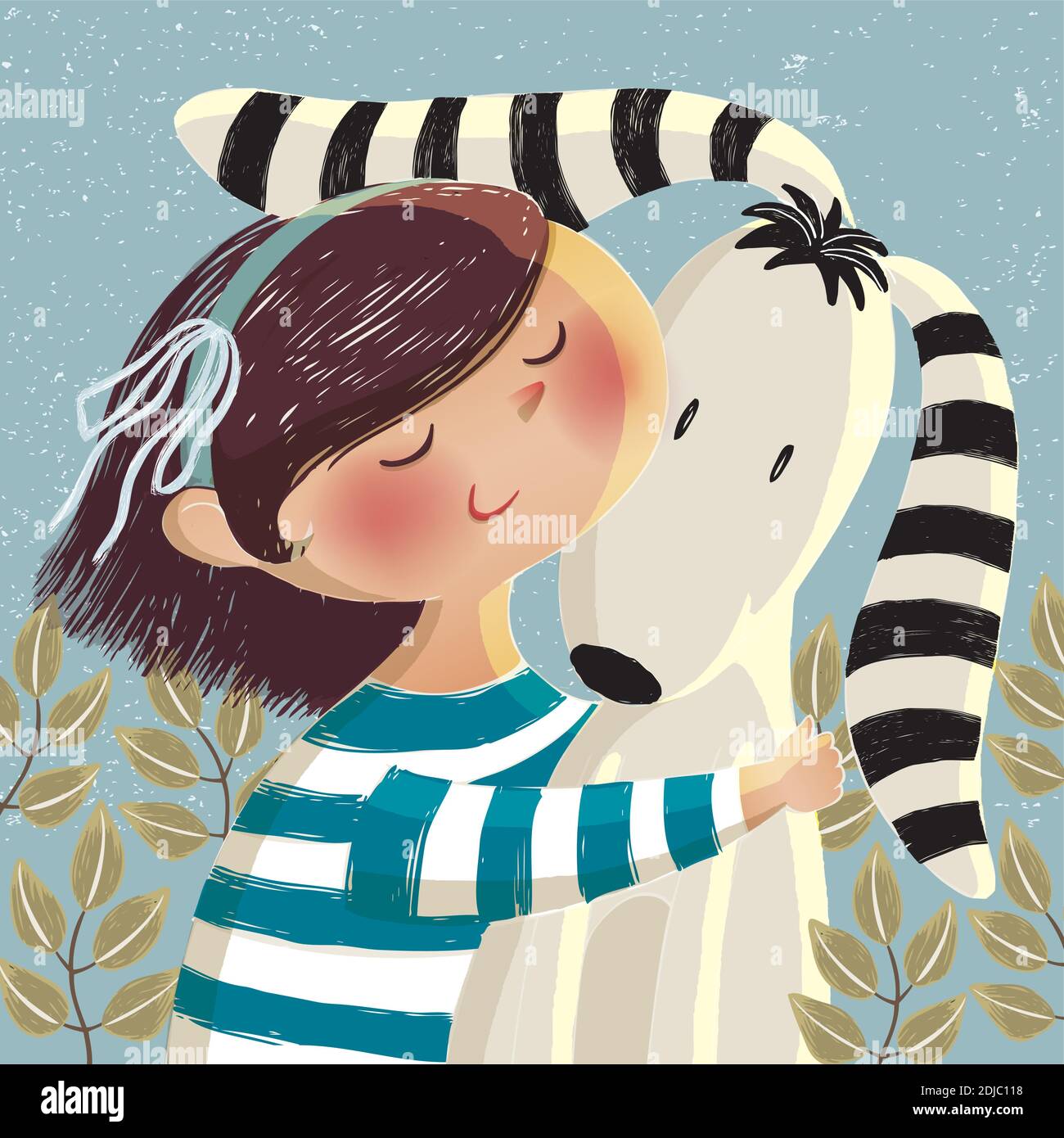 Vector illustration of a cute girl hugging a dog Stock Vector Image ...
