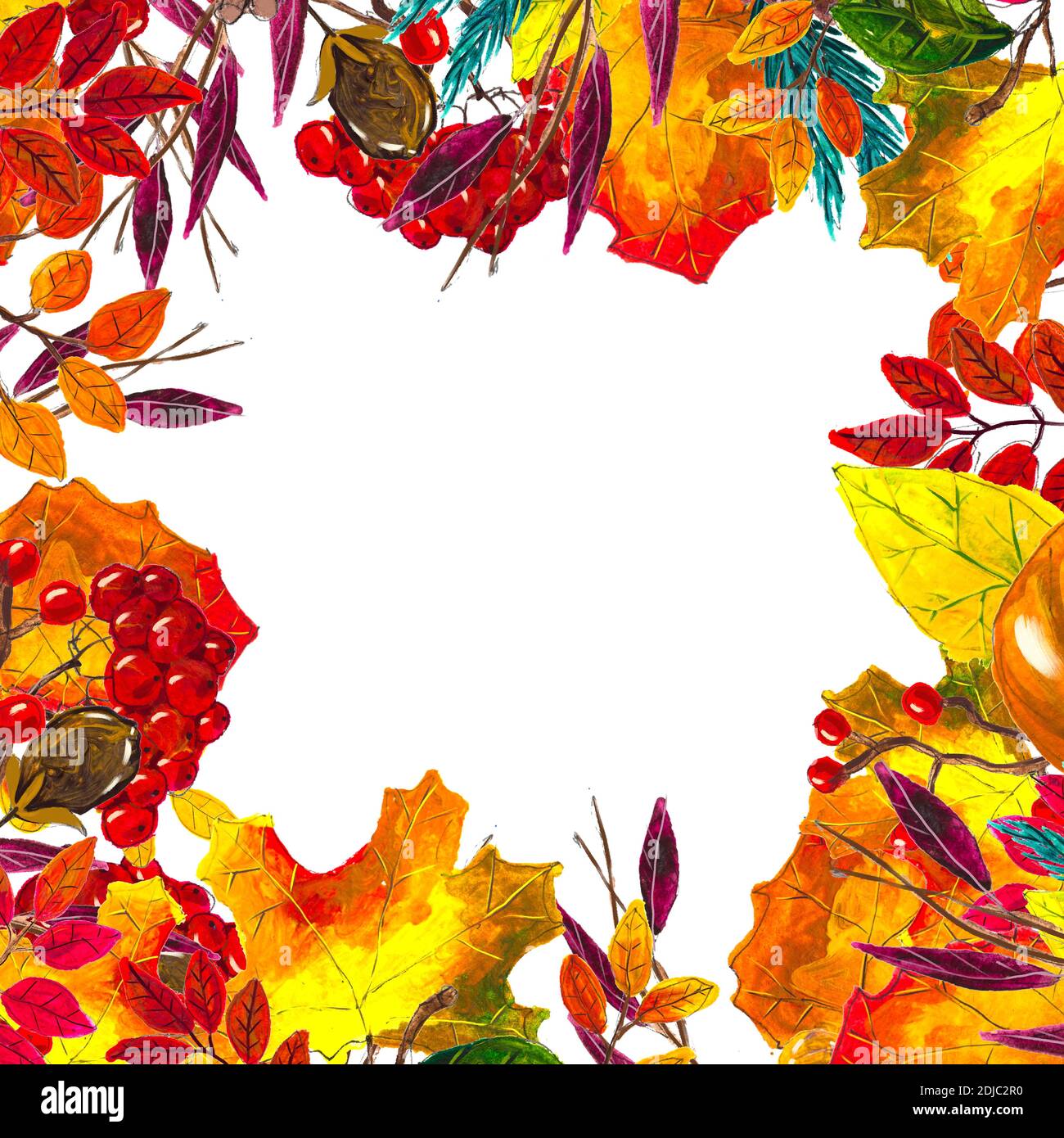 Autumn leaves border. Watercolor hand drawn frame Stock Photo - Alamy