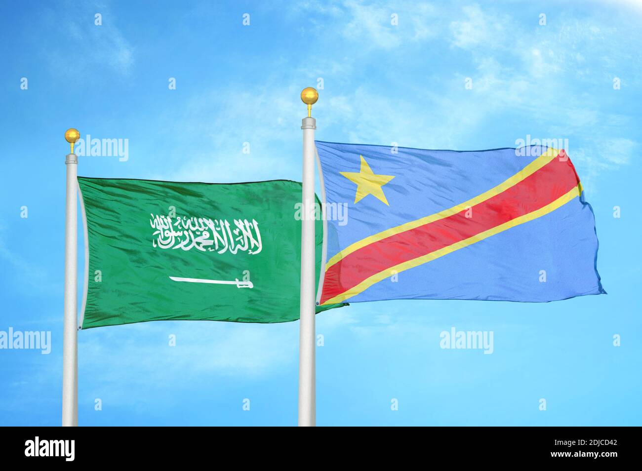 Saudi Arabia and Congo Democratic Republic two flags on flagpoles Stock ...