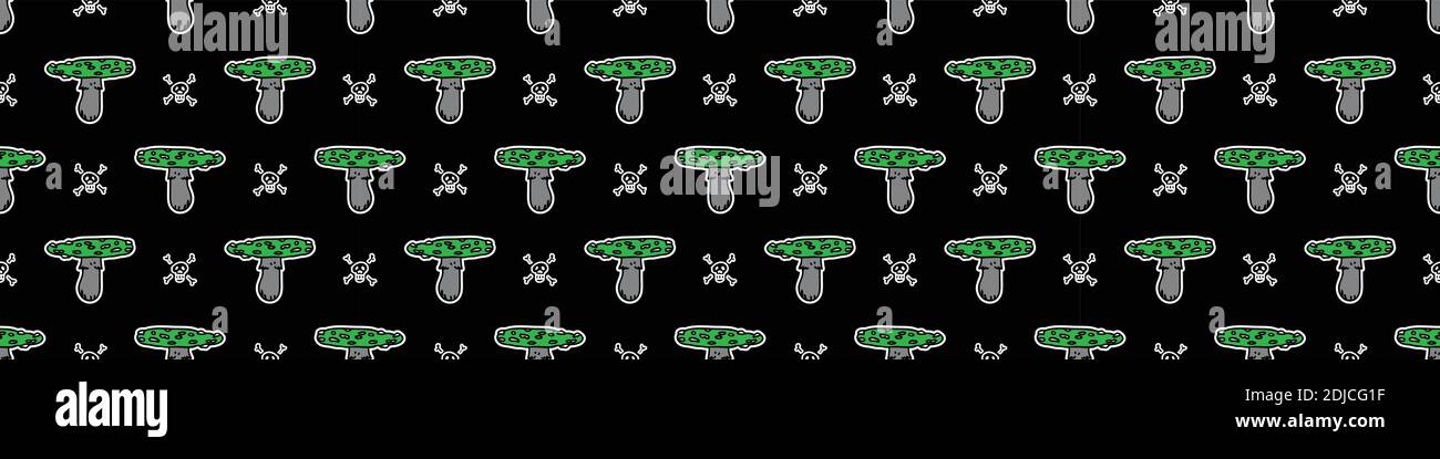 Punk rock mushroom vector seamless border. Simple alternative banner ...