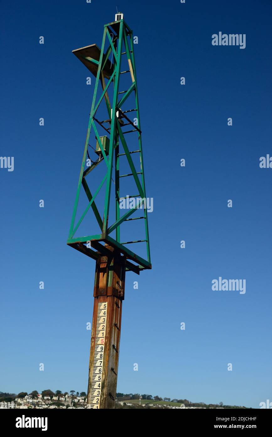 The Point lighted beacon at the entrance to Teignmouth harbour and ...