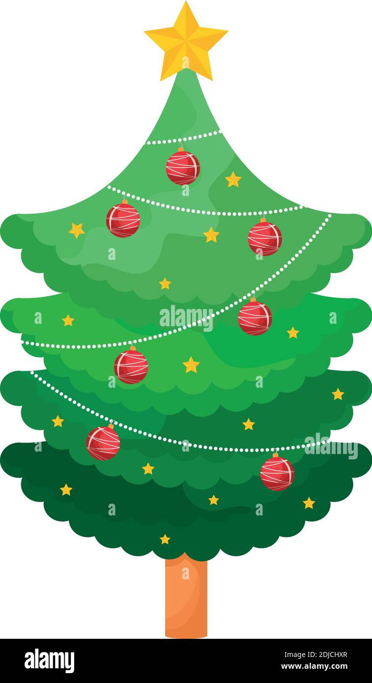 happy merry christmas pine tree with balls and star Stock Vector Image ...