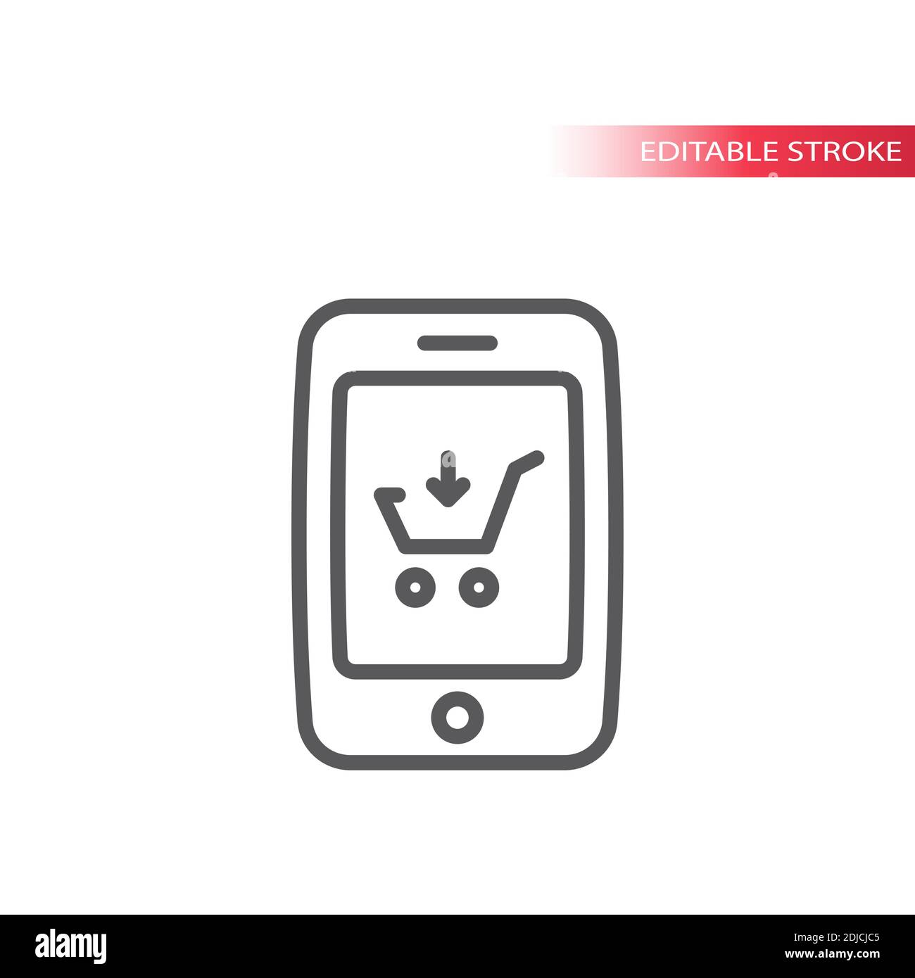 Shopping cart with mobile phone, online store. E-commerce concept thin ...