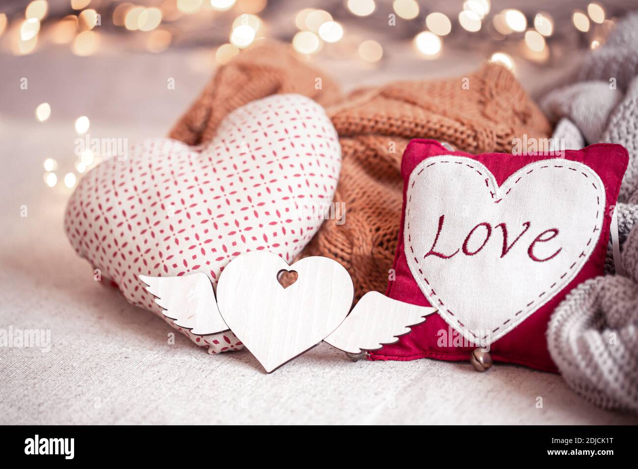 Beautiful things for decoration for Valentine's Day on a blurred ...