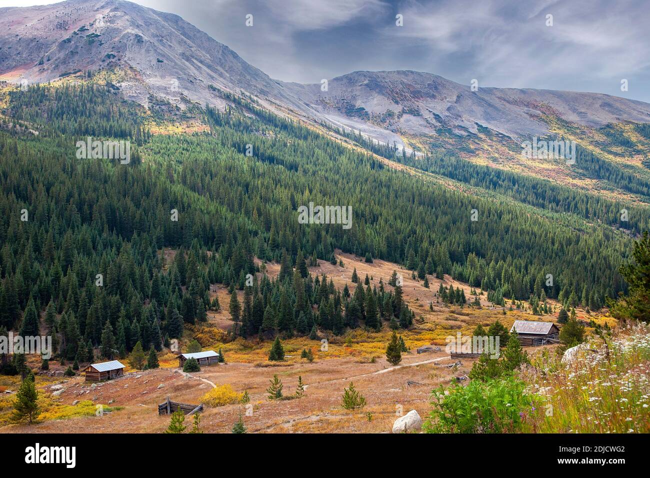 Colorado landscape and mountains with golden colors in the hills and ...