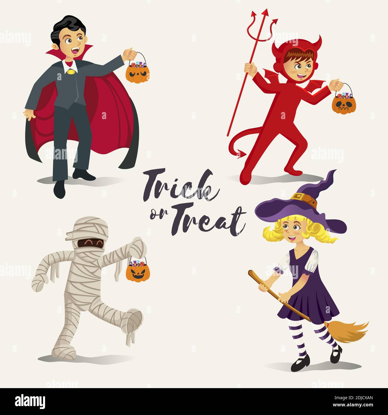 Cartoon happy kids in halloween costume to go Trick or Treating ...