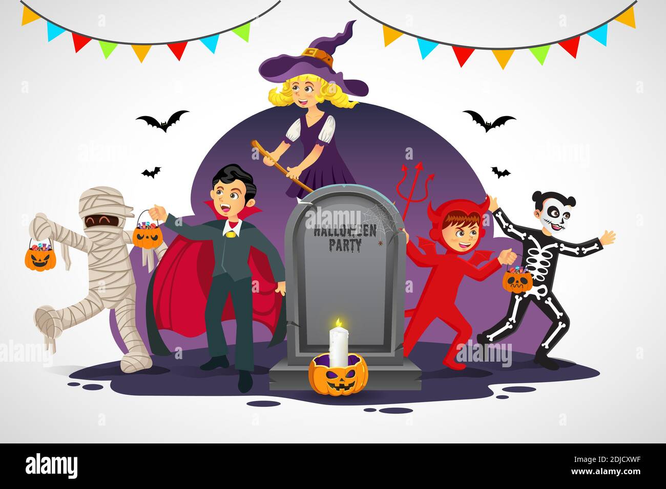 Happy halloween background. kids dressed in halloween costume to go ...