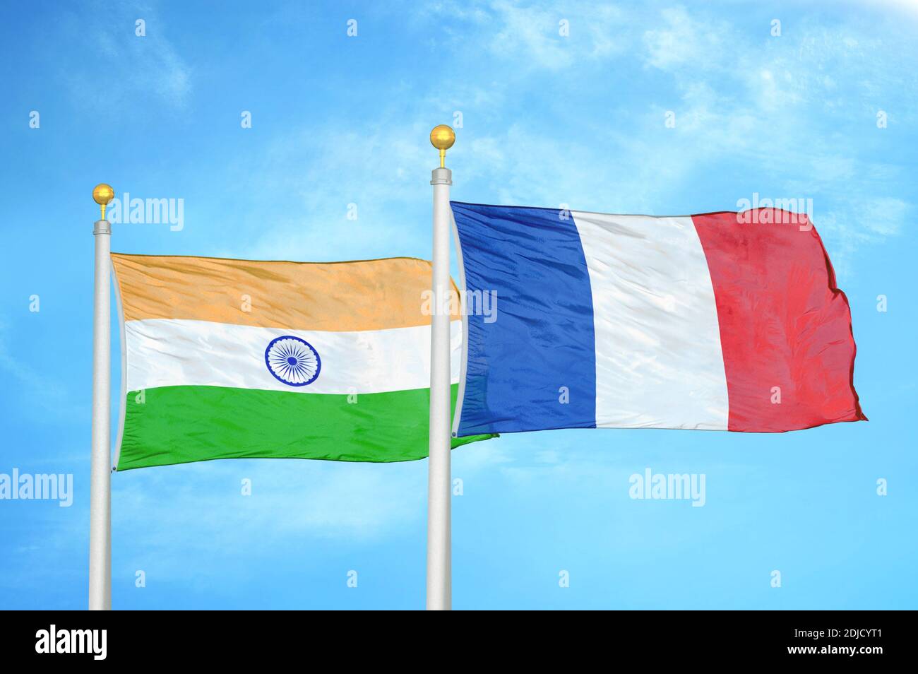 India and France two flags on flagpoles and blue cloudy sky Stock Photo ...