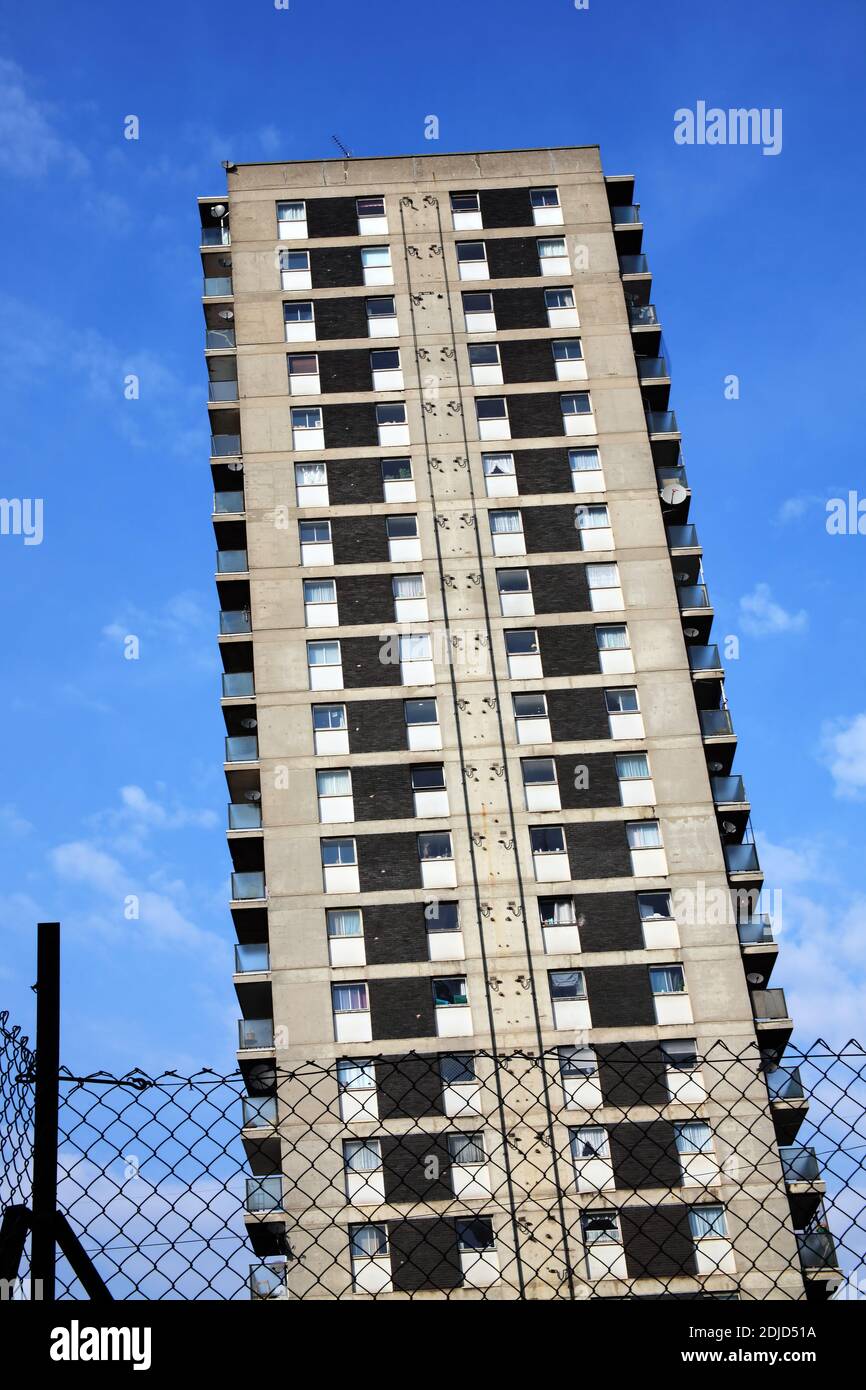 Public council housing high rise tower block apartments in a run down ...