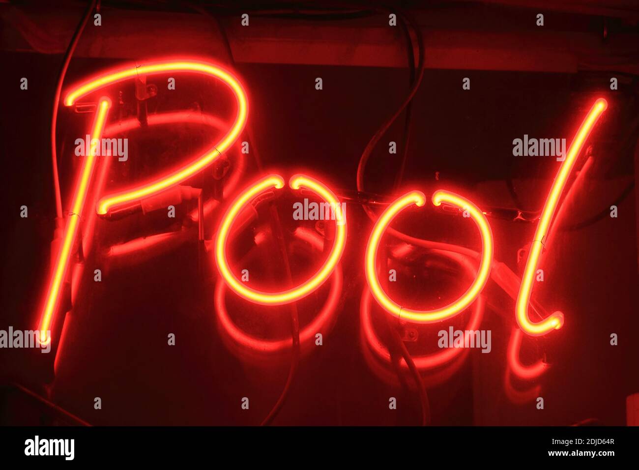 Red pool neon sign at night outside a snooker club Stock Photo - Alamy