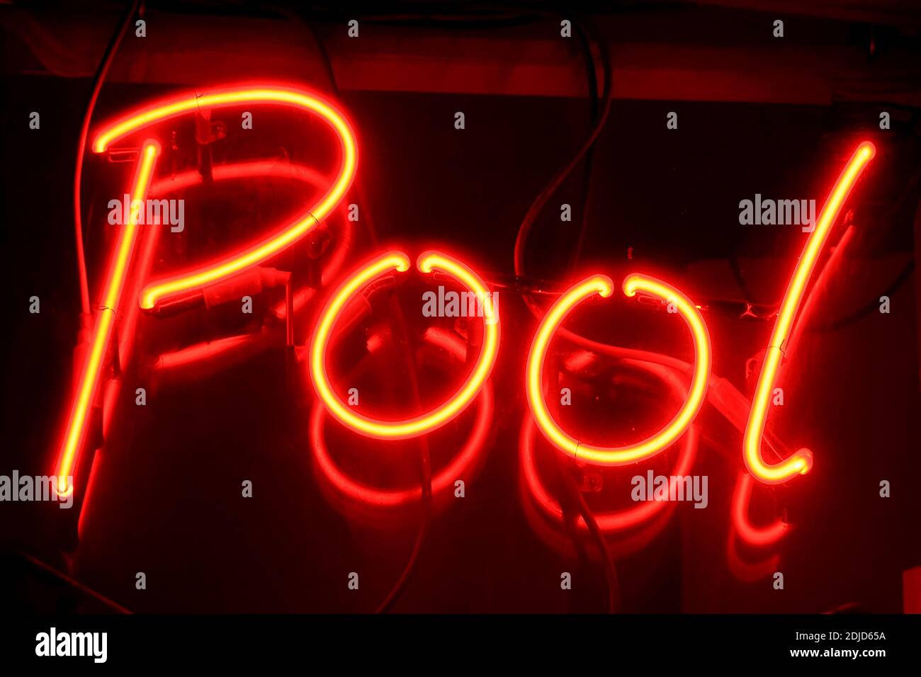Red pool neon sign at night outside a snooker club Stock Photo - Alamy