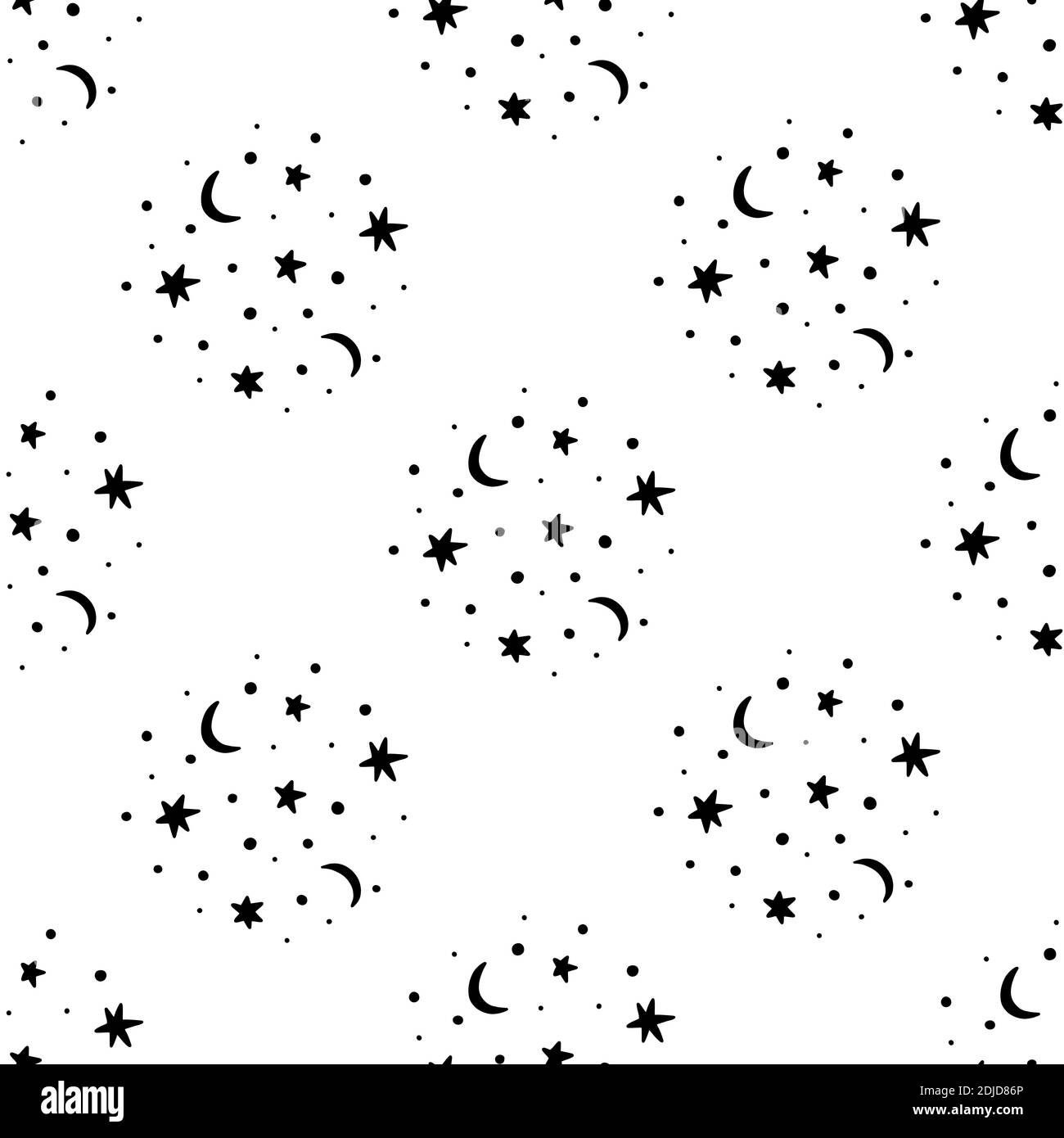 Celestial seamless pattern in black isolated on white background with ...