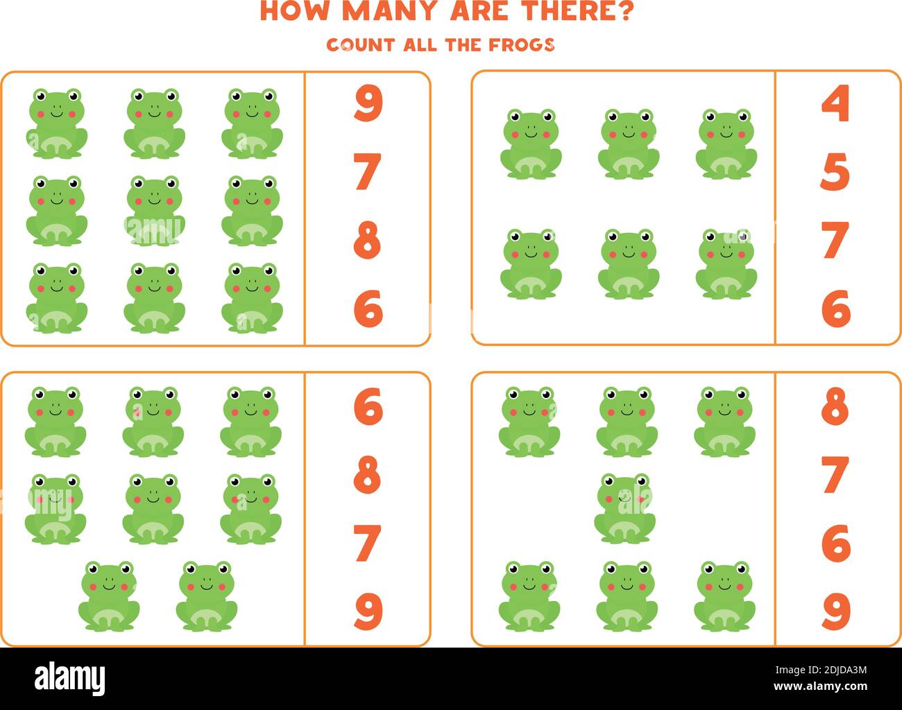 Counting game for kids. Count all cute frogs. Worksheet for children ...