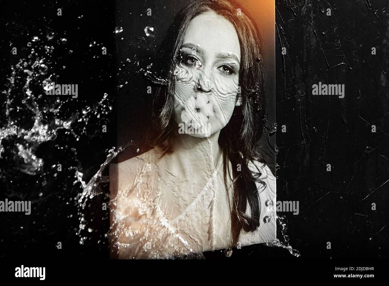 Canvas print with gallery wrap technique, water splash, drops on black ...