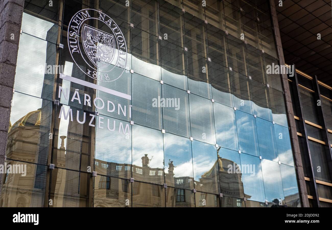 The Narodni Muzeum, Prague, Czech Republic. The glass façade to the ...