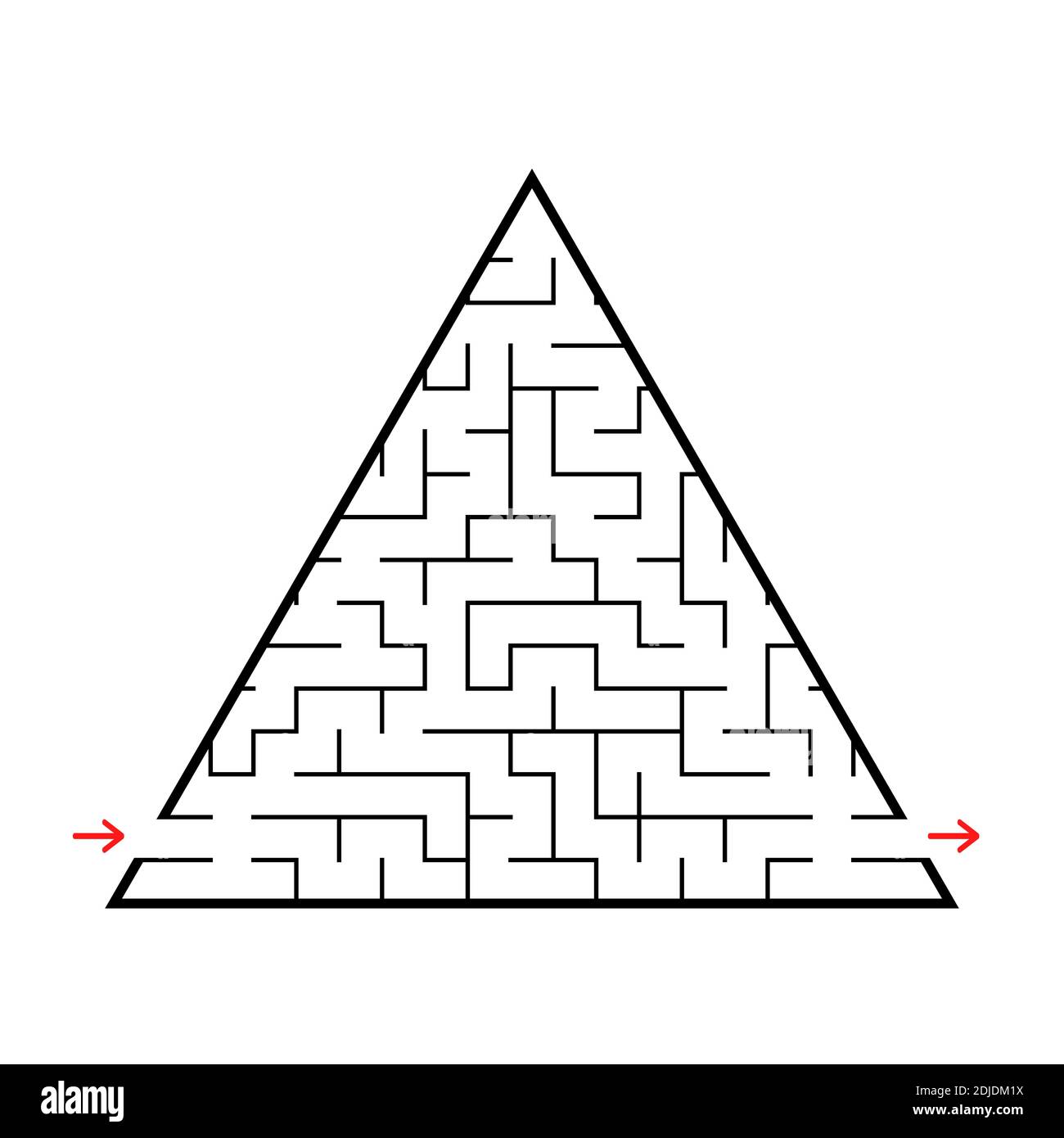 An abstract triangular labyrinth with an entrance and an exit. An ...