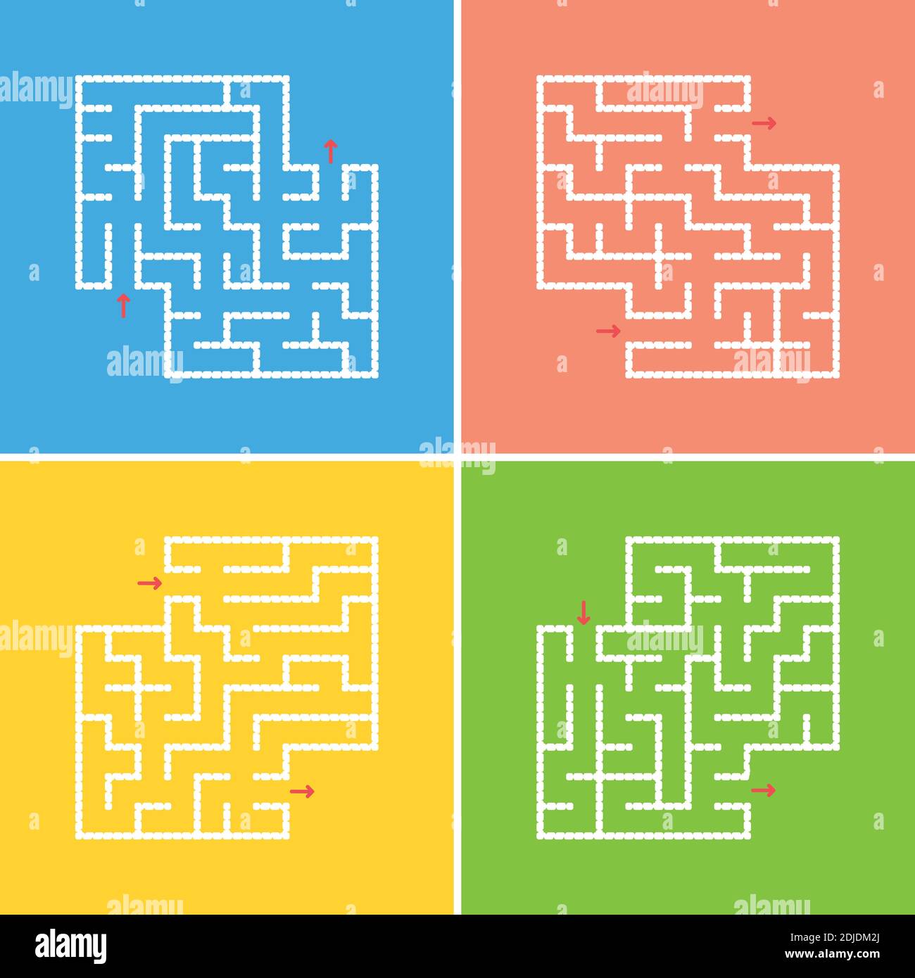 Set of abstract square labyrinths. A game for children. A simple flat vector illustration ...