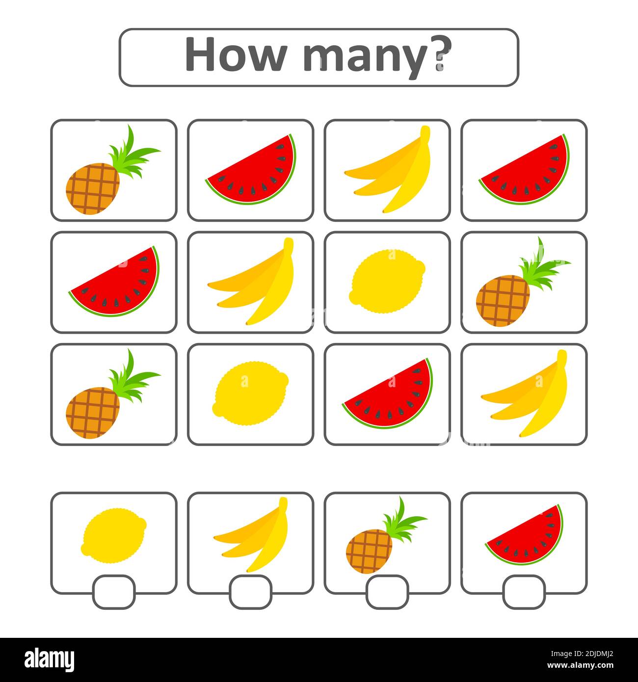 Game for preschool children. Count as many fruits in the picture and ...