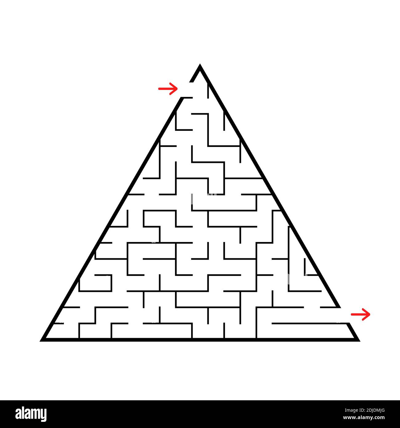 An abstract triangular labyrinth with an entrance and an exit. An ...
