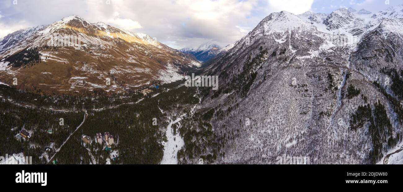 360-degree panoramic aerial view of the Cheget Valley Stock Photo - Alamy