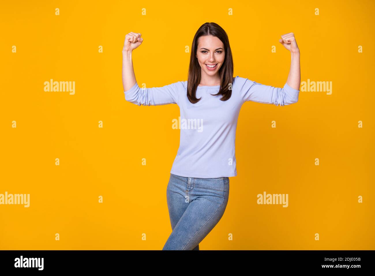 Photo Of Excited Energetic Girl Enjoy Gym Workout Training Show Her