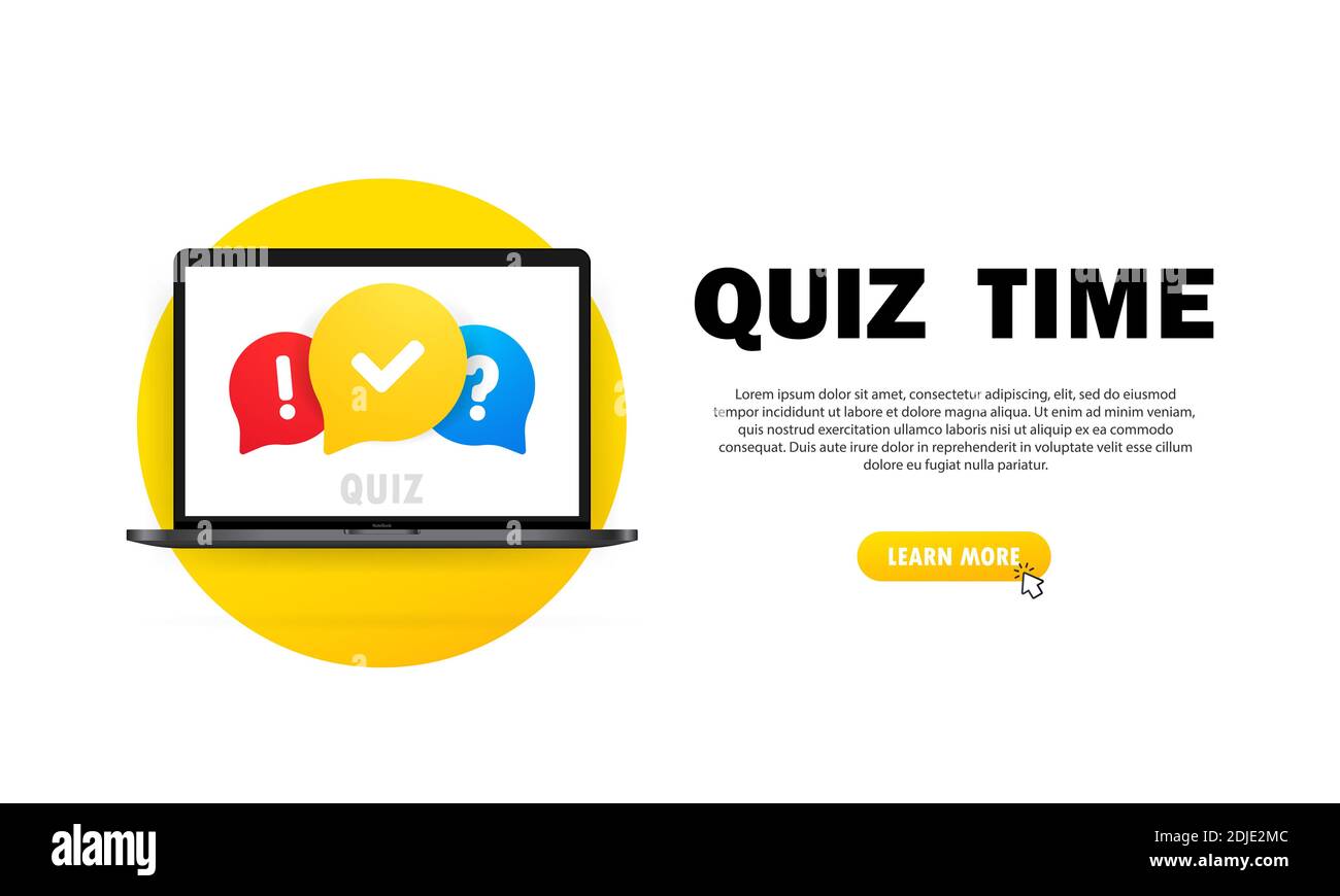 Quiz online on laptop. The concept is the question with the answer ...