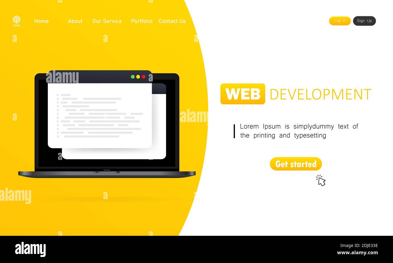 Web Development Illustration Working On Laptop Flat Design Concepts