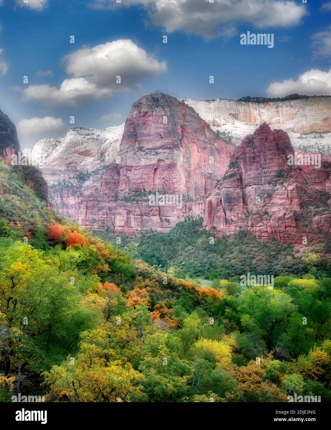 View of valley in Zion National Park with fall colors. Utah Stock Photo ...