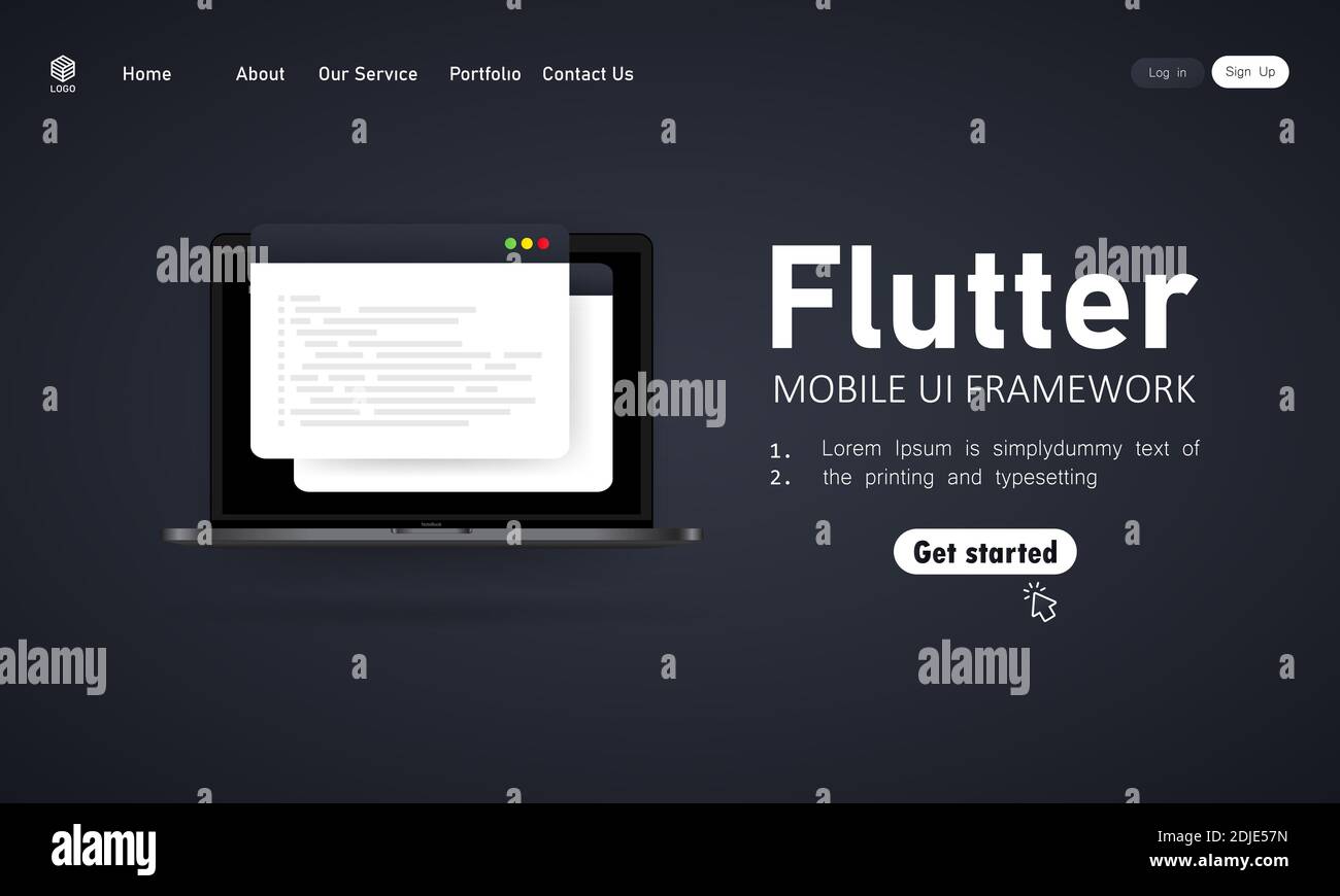 Learn to code Flutter Mobile UI Framework on laptop screen, programming ... Learn to code Flutter Mobile UI Framework on laptop screen, programming ...