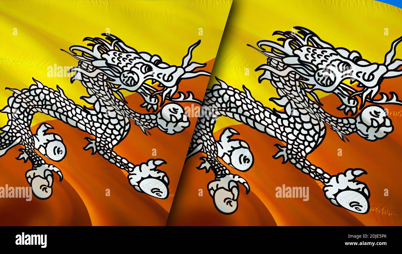 Bhutan and Bhutan flags. 3D Waving flag design. Bhutan Bhutan flag ...